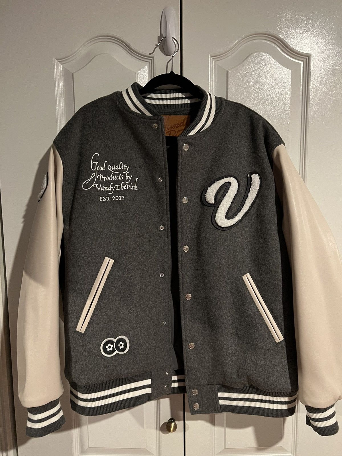 Vandy The Pink Vandy The Pink Grey Rafflesia Varsity Jacket | Grailed