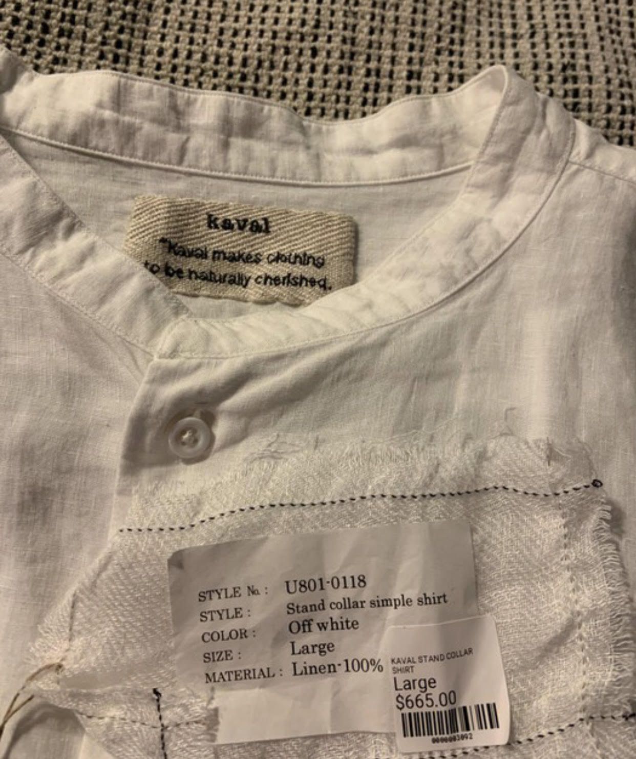 Japanese Brand × Other × Vintage Kaval 100% Linen white band collar ...