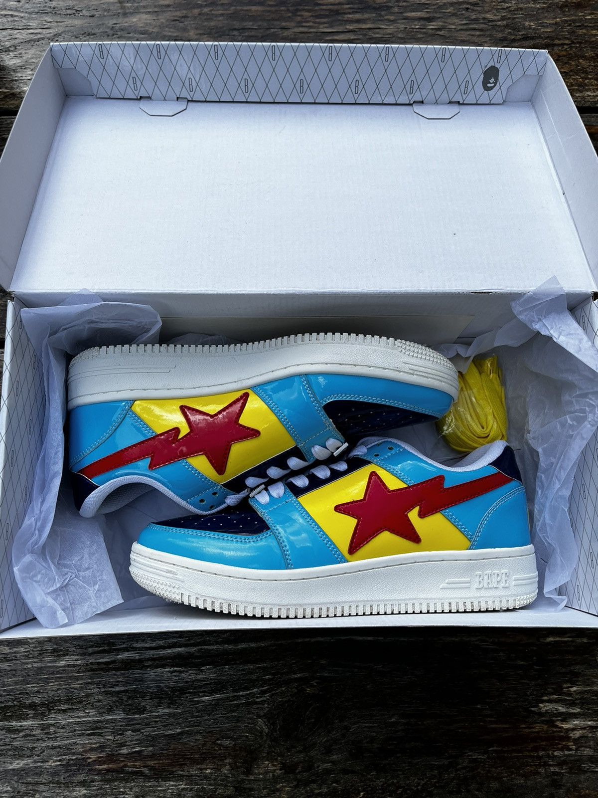 Bape *Only worn a few times* Bapesta blue yellow red | Grailed