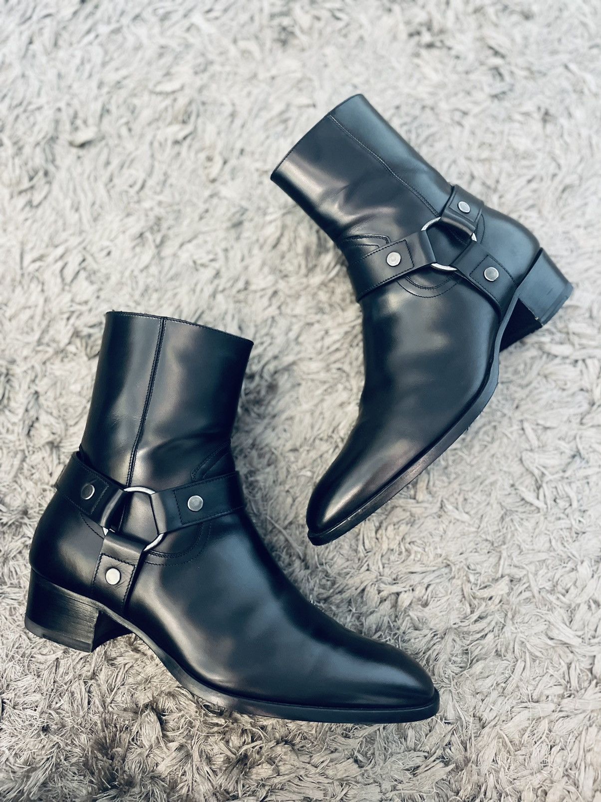 Saint Laurent Paris Saint Laurent Wyatt Harness Boots in smooth black leather | Grailed