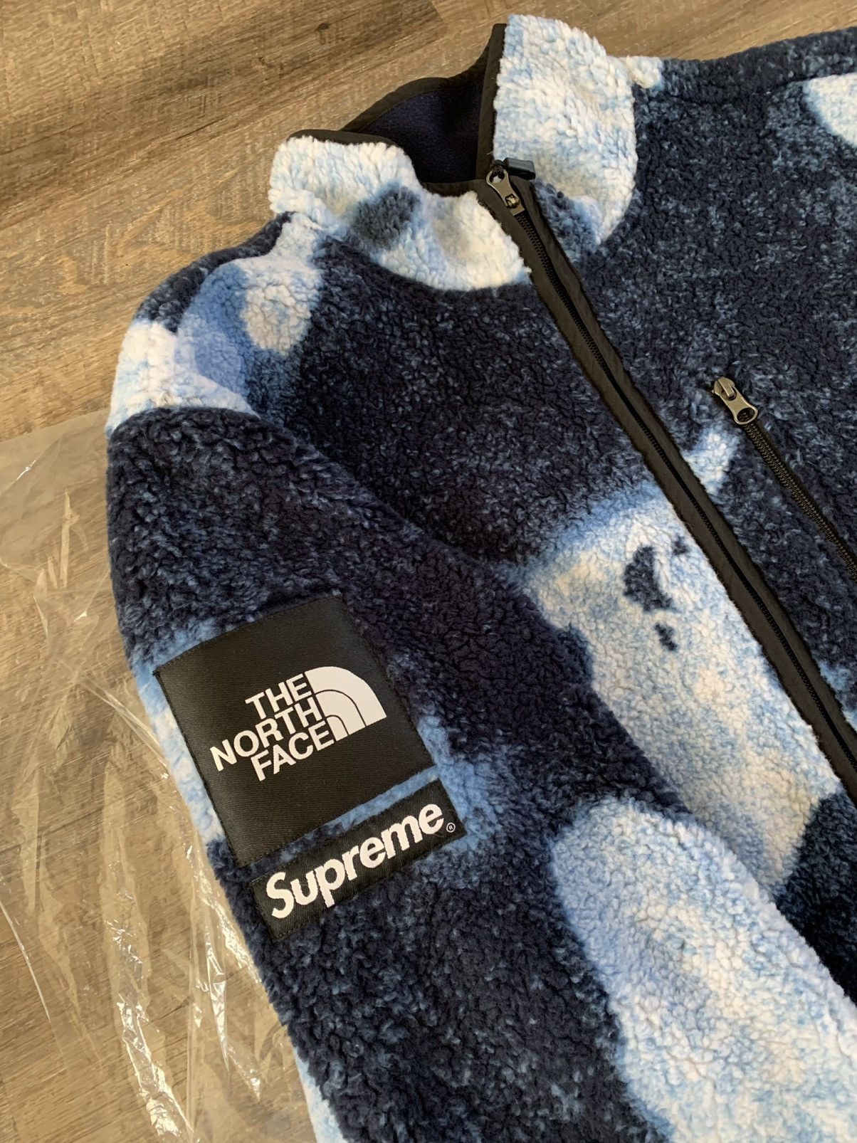 Supreme Supreme The North Face Bleached Denim Print Fleece Jacket | Grailed