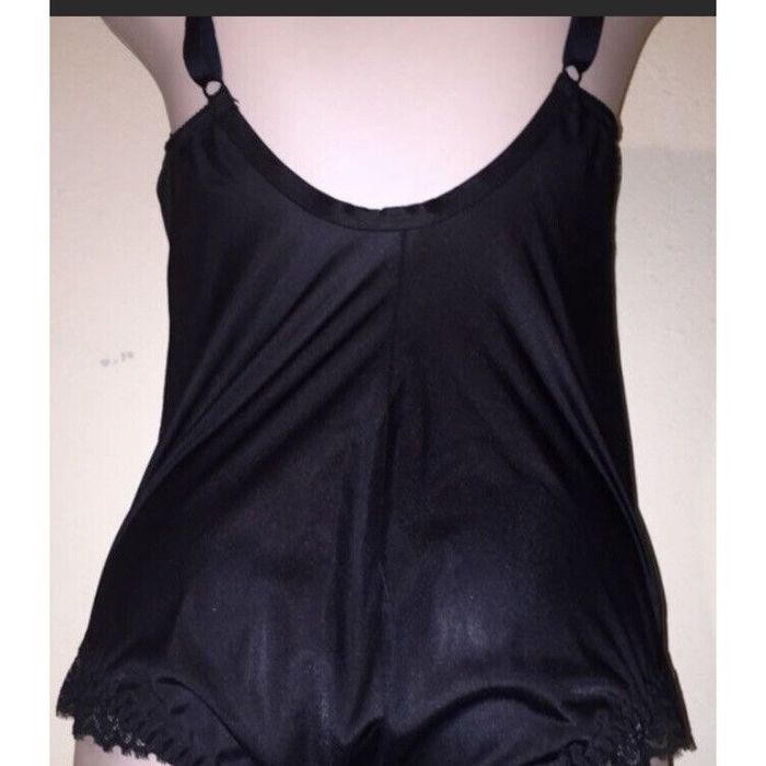 Vintage Vintage All-in-One Black Lacy Nylon Teddy Snap Crotch Pantie ...