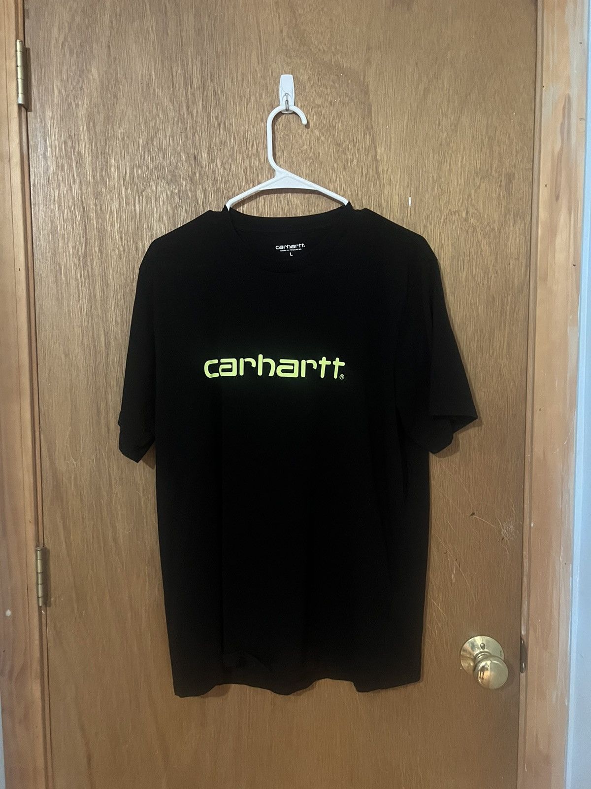 Carhartt Wip Carhartt Work In Progress Black Tee Neon Green Logo Large ...