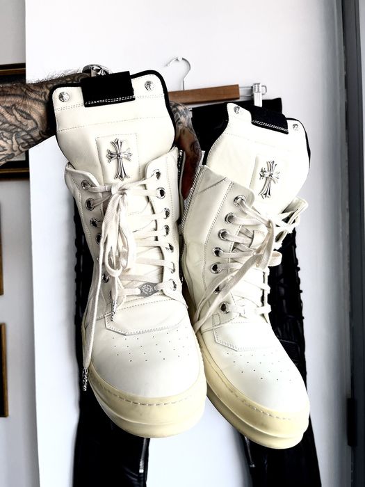 Rick Owens Rick Owens X Chrome Hearts Milk White Geobasket Sneakers ...