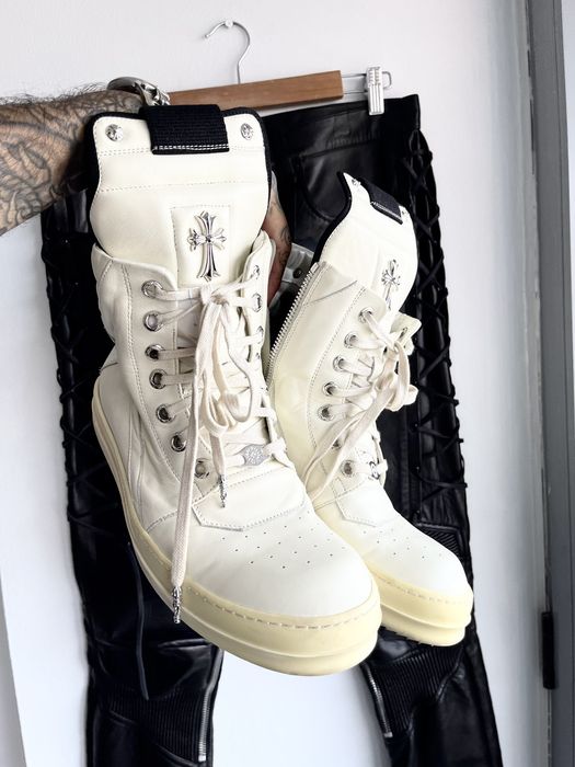 Rick Owens Rick Owens X Chrome Hearts Milk White Geobasket Sneakers ...