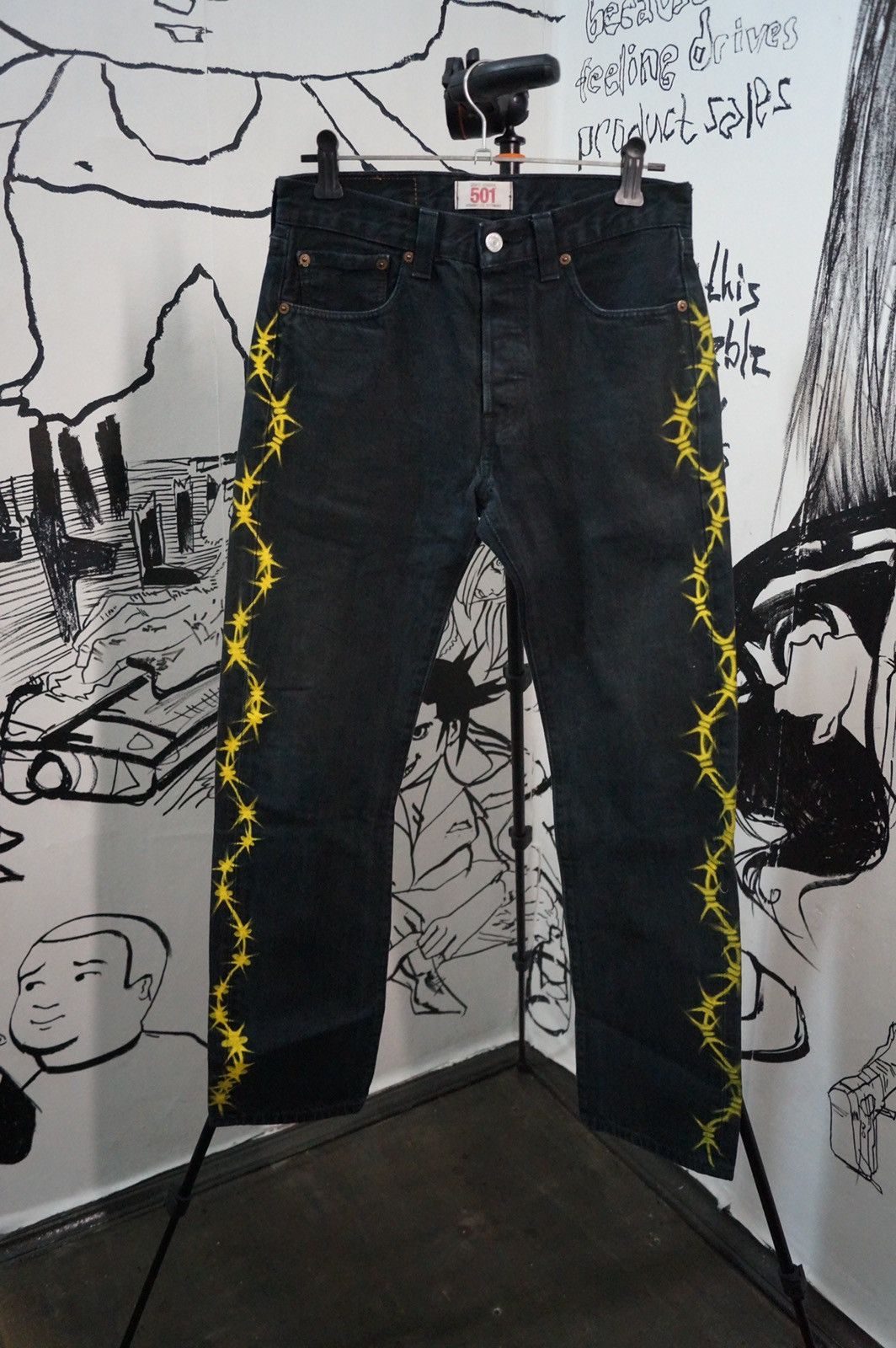 Japanese Brand × Levi's 🟢 Post Malone barbed wire drawing vintage Levi ...