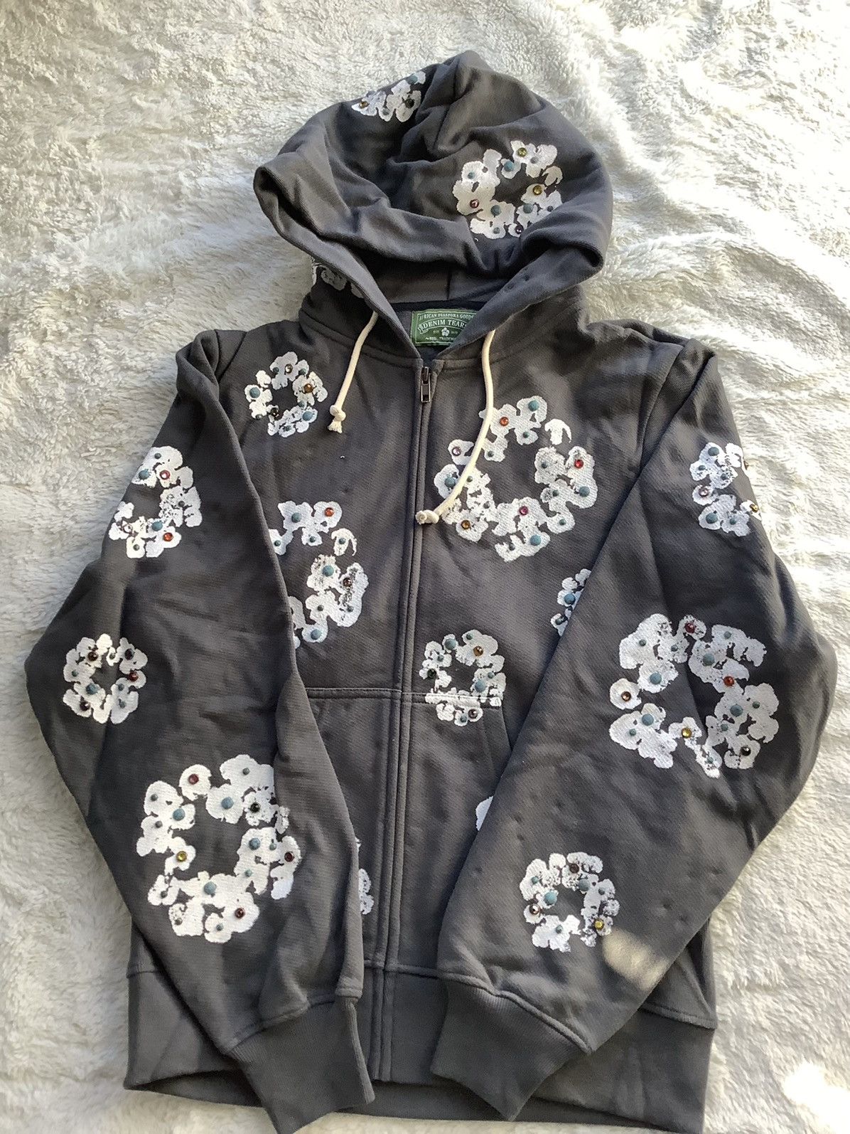 DENIM TEARS Denim tears vintage wash rhinestone zip up hoodie | Grailed