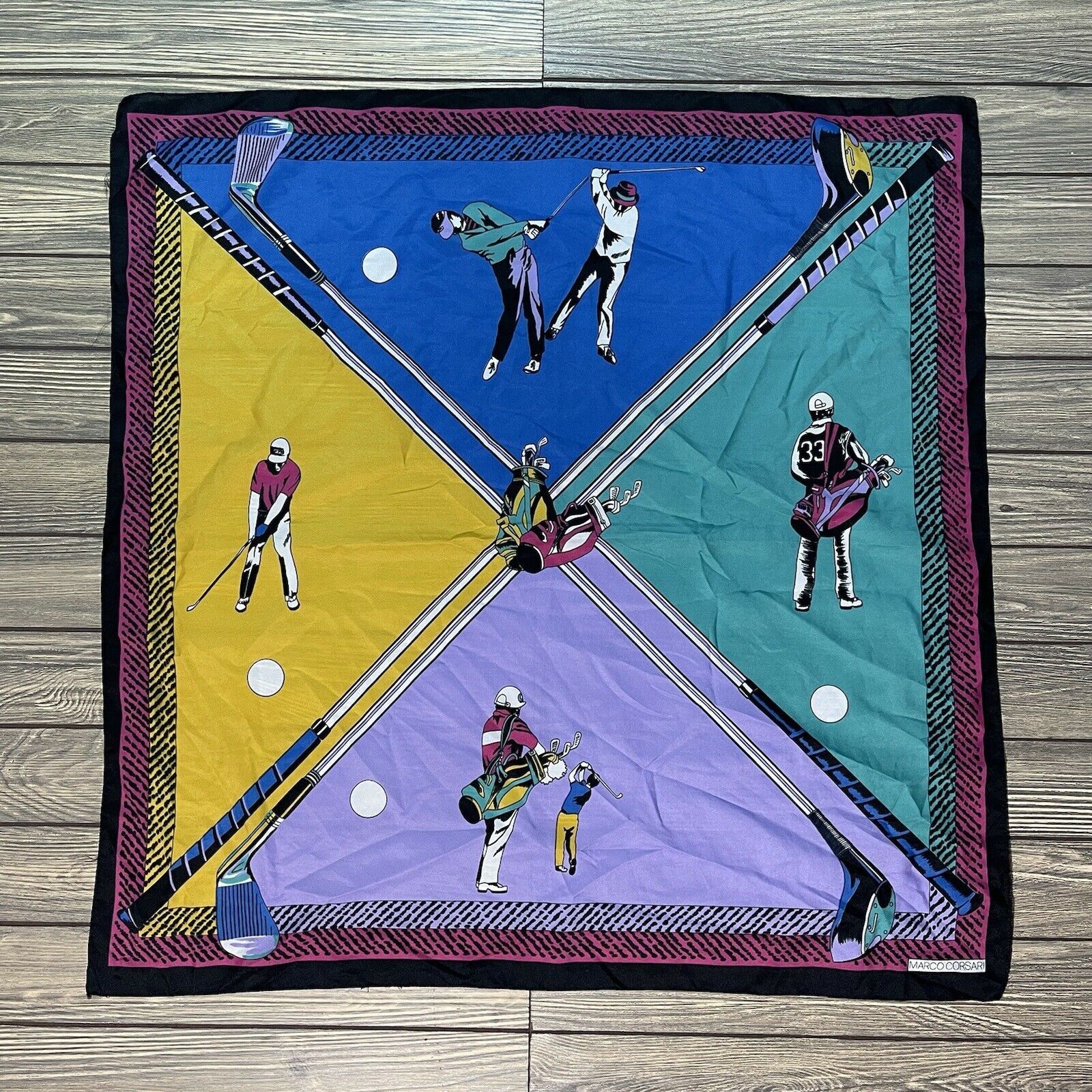 Vintage Vintage Marco Corsari Golfing 30” x 30” Scarf Golfer | Grailed
