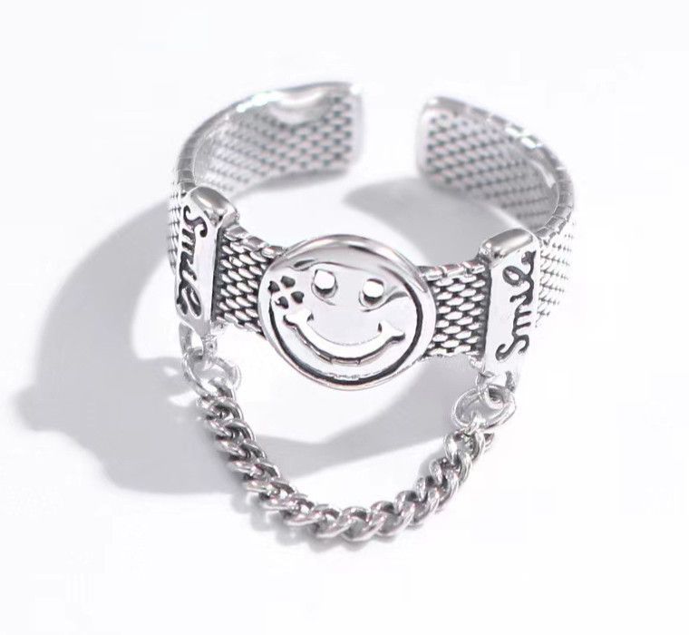 Jewelry × Silver × Streetwear Custom Smiley Belt and Chain Ring | Grailed