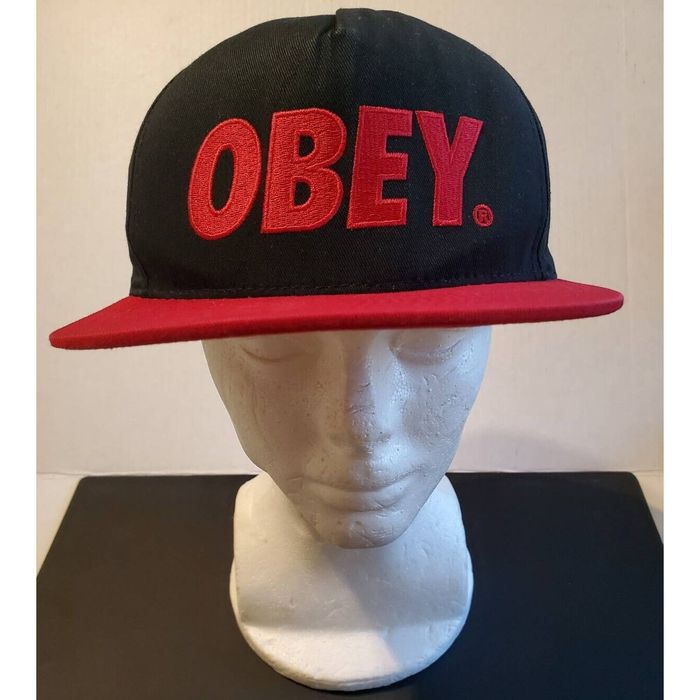 Obey Obey Worldwide Propaganda Mens Black/Red Snapback Cap Hat | Grailed