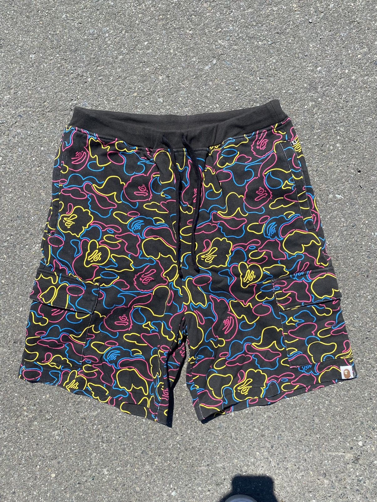 Bape a bathing ape neon camo sweat shorts black nigo style | Grailed