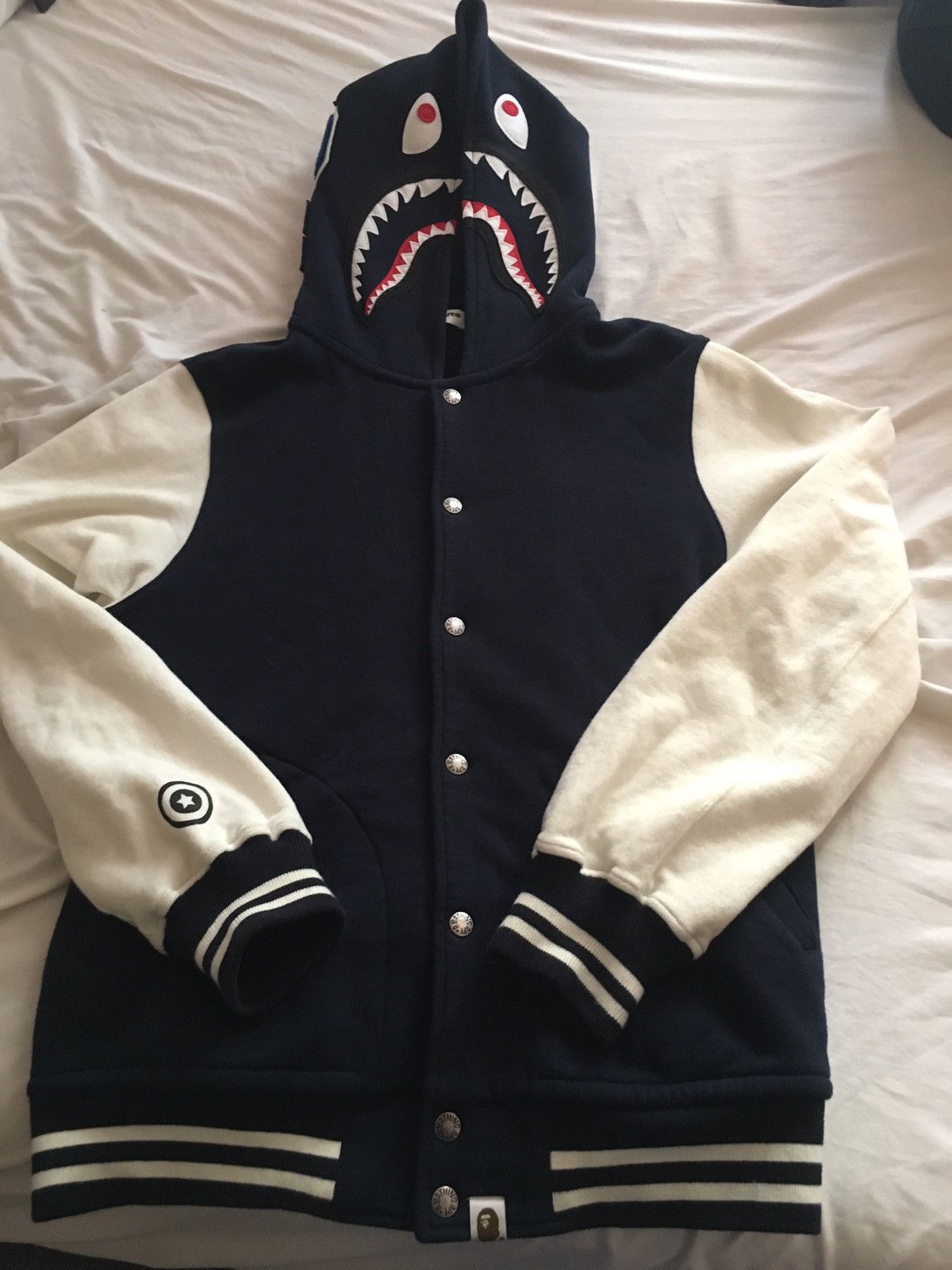 Bape × Varsity Jacket × Vintage Bape shark Hoodie | Grailed