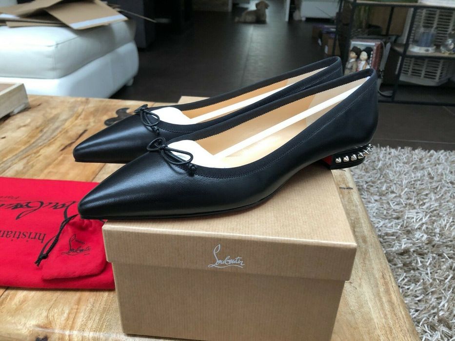 Christian Louboutin Christian Louboutin Hall Spikes Black Leather Flats ...