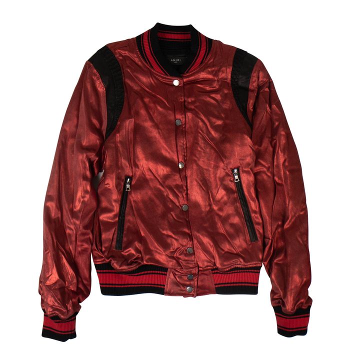 Amiri NWT AMIRI Red Silk Metallic Varsity Jacket Size L $3500 | Grailed