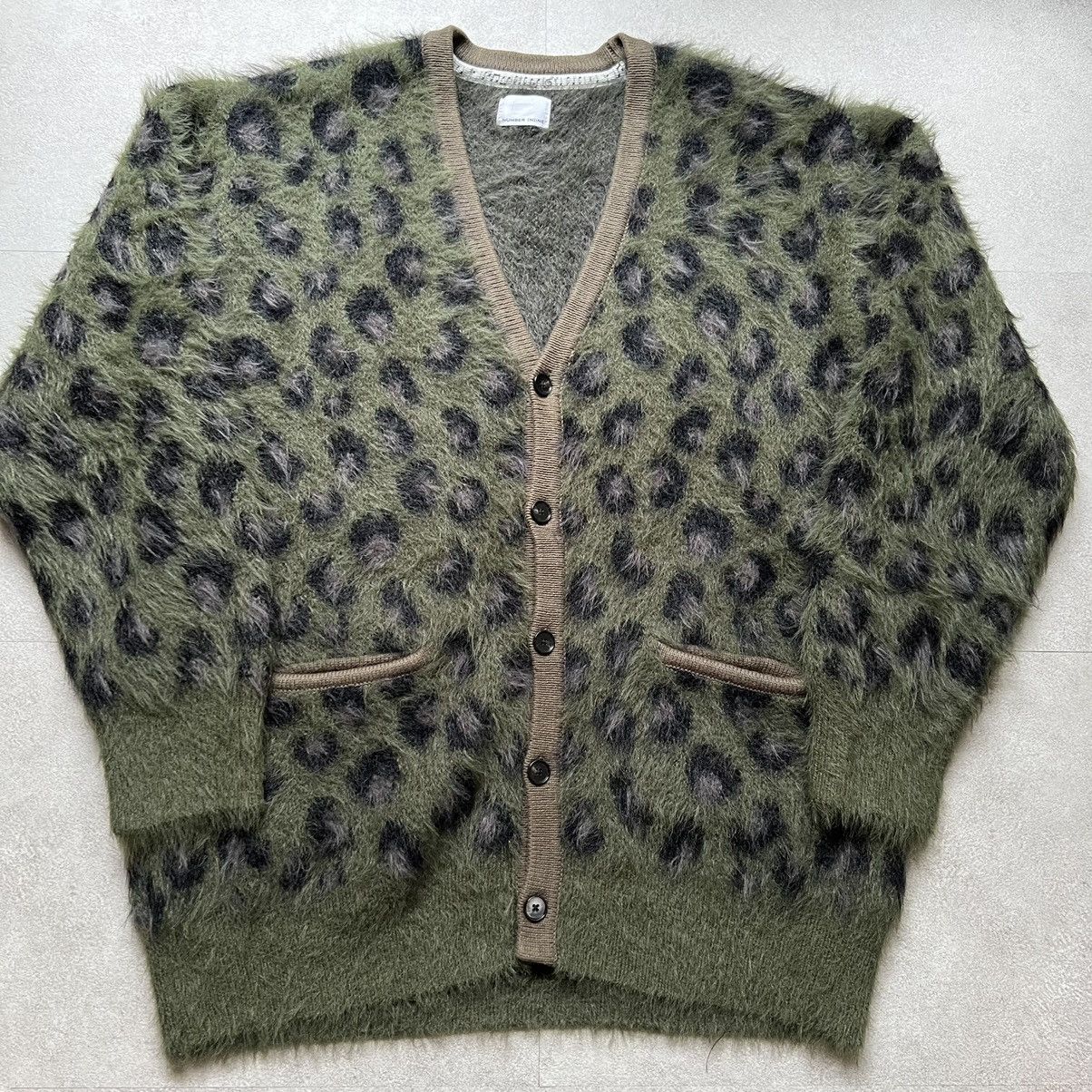 Number (N)ine Number Nine olive Leopard Fether Mohair knit cardigan ...