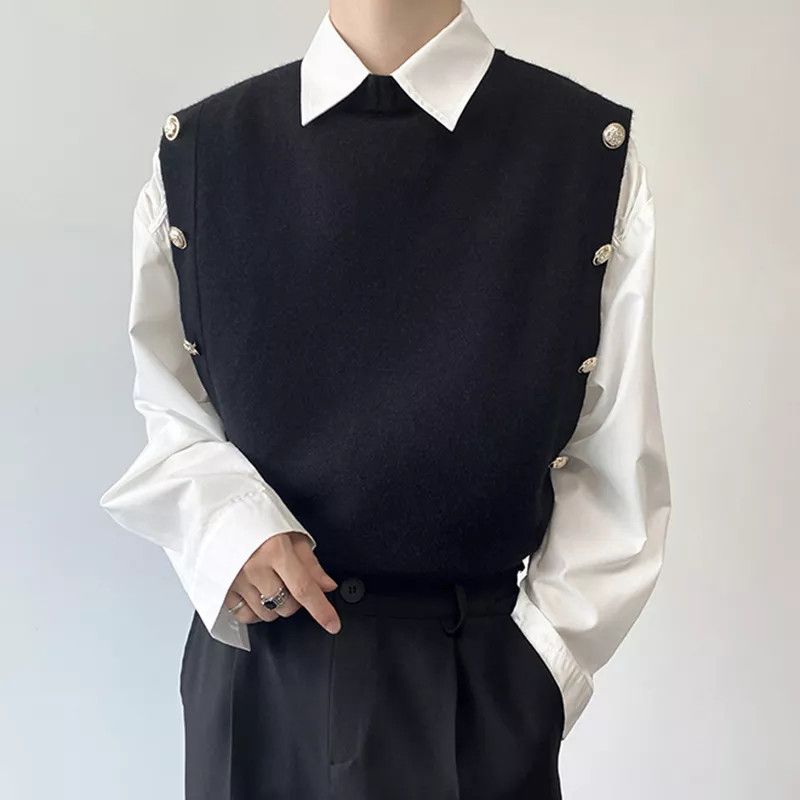 Custom × Japanese Brand × Vintage Knit Vest with Golden Buttons | Grailed