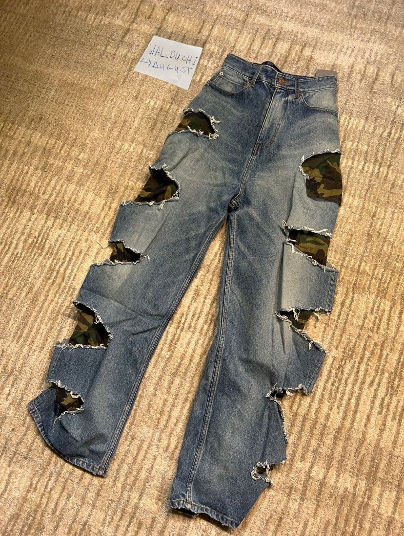 Balenciaga FW21 Slashed hybrid denim camo destroyed jeans | Grailed