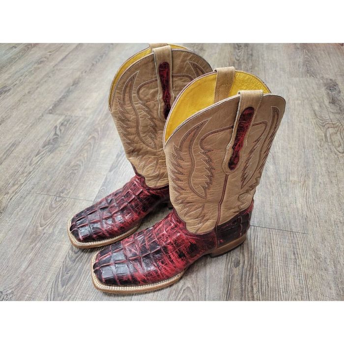 Other Cavenders Red Beige Mens Alligator Leather Square Boots 8.5D ...