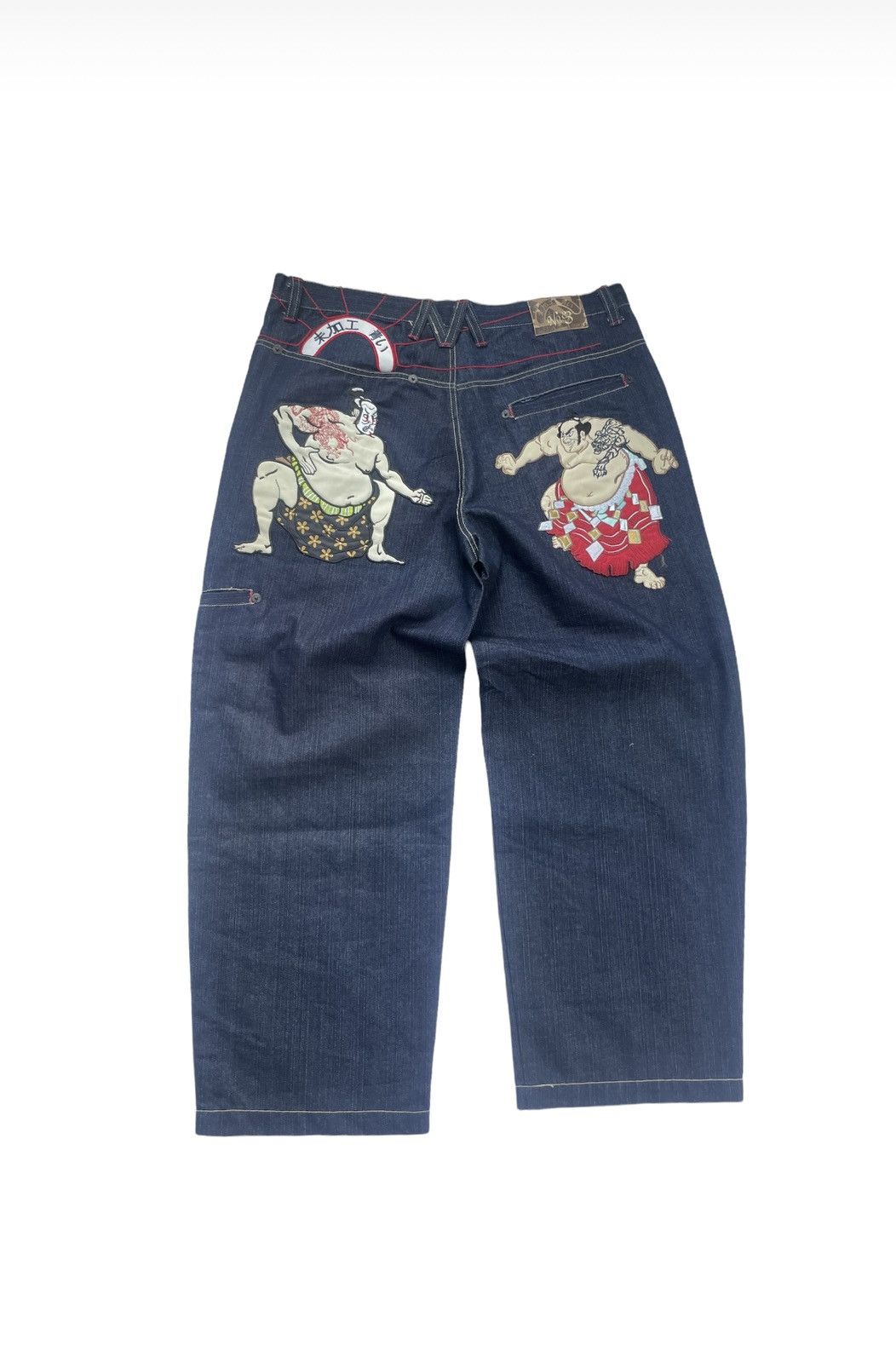Vintage Vintage Raw Embroidered Sumo Wrestler Y2K Baggy Jeans 38x32 ...