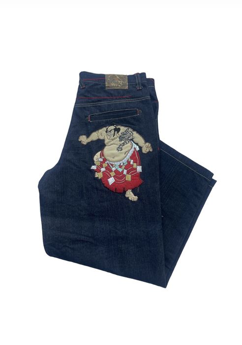 Vintage Vintage Raw Embroidered Sumo Wrestler Y2K Baggy Jeans 38x32 ...