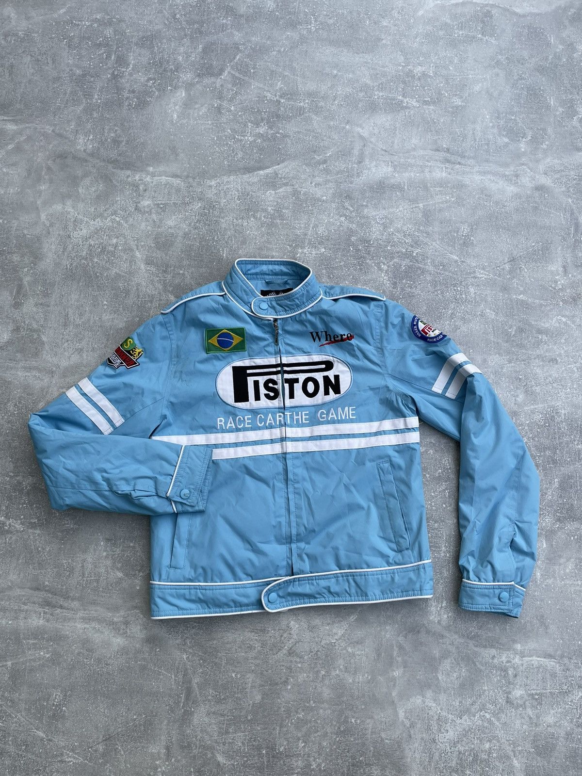 Vintage BABY BLUE RACING JACKET MOTO BOMBER FISTON NASCAR | Grailed