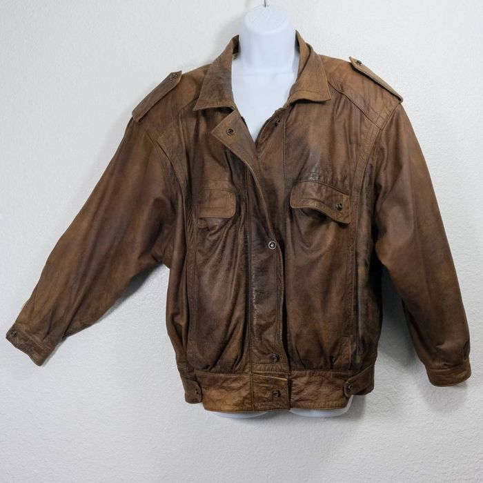 Wilsons Leather Adventure Bound Brown Leather Bomber Jacket Map Lined ...