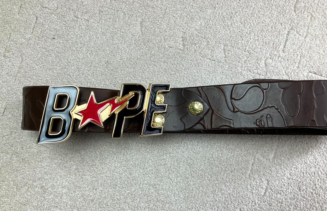 Bape Bape Bapesta Logo Star Black Gold Belts Brown Free Size | Grailed