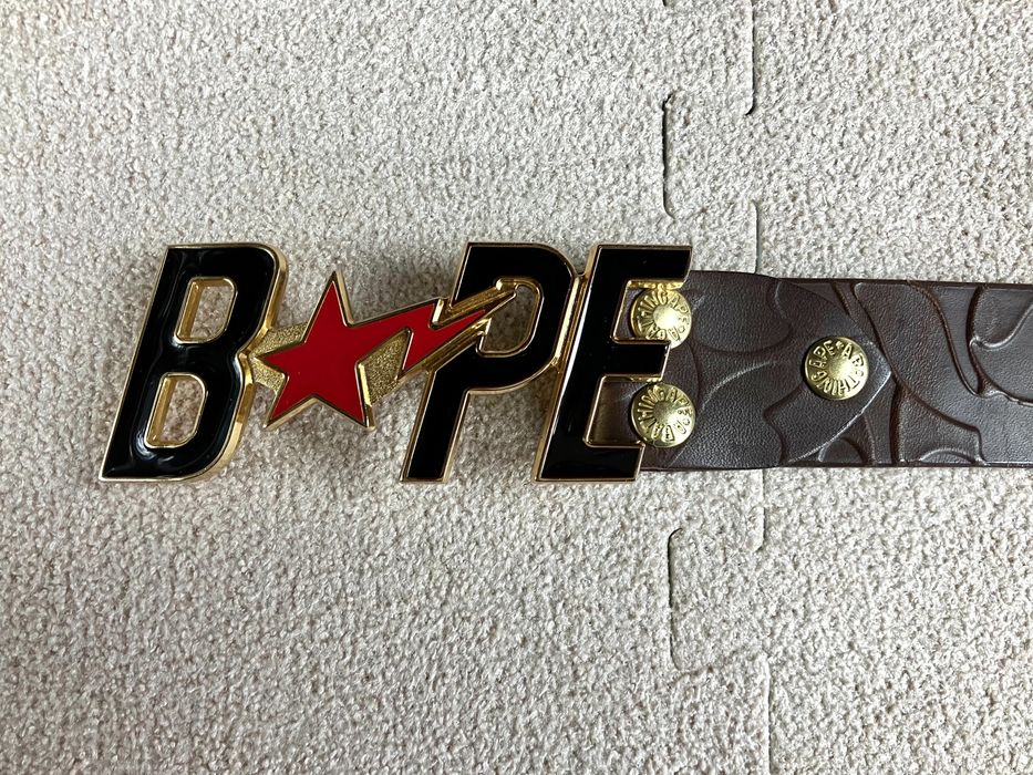 Bape Bape Bapesta Logo Star Black Gold Belts Brown Free Size | Grailed