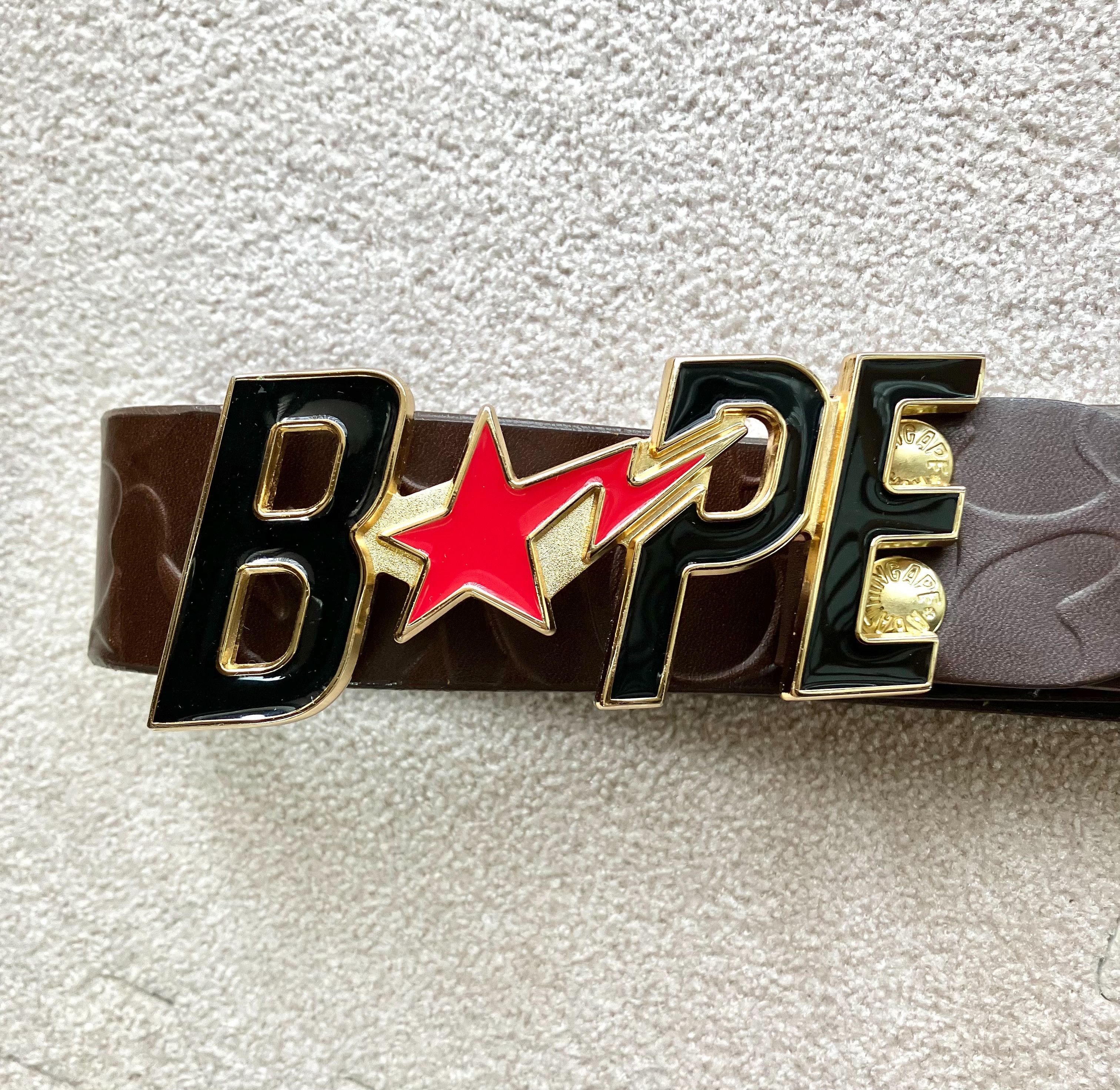 Bape Bape Bapesta Logo Star Black Gold Belts Brown Free Size | Grailed