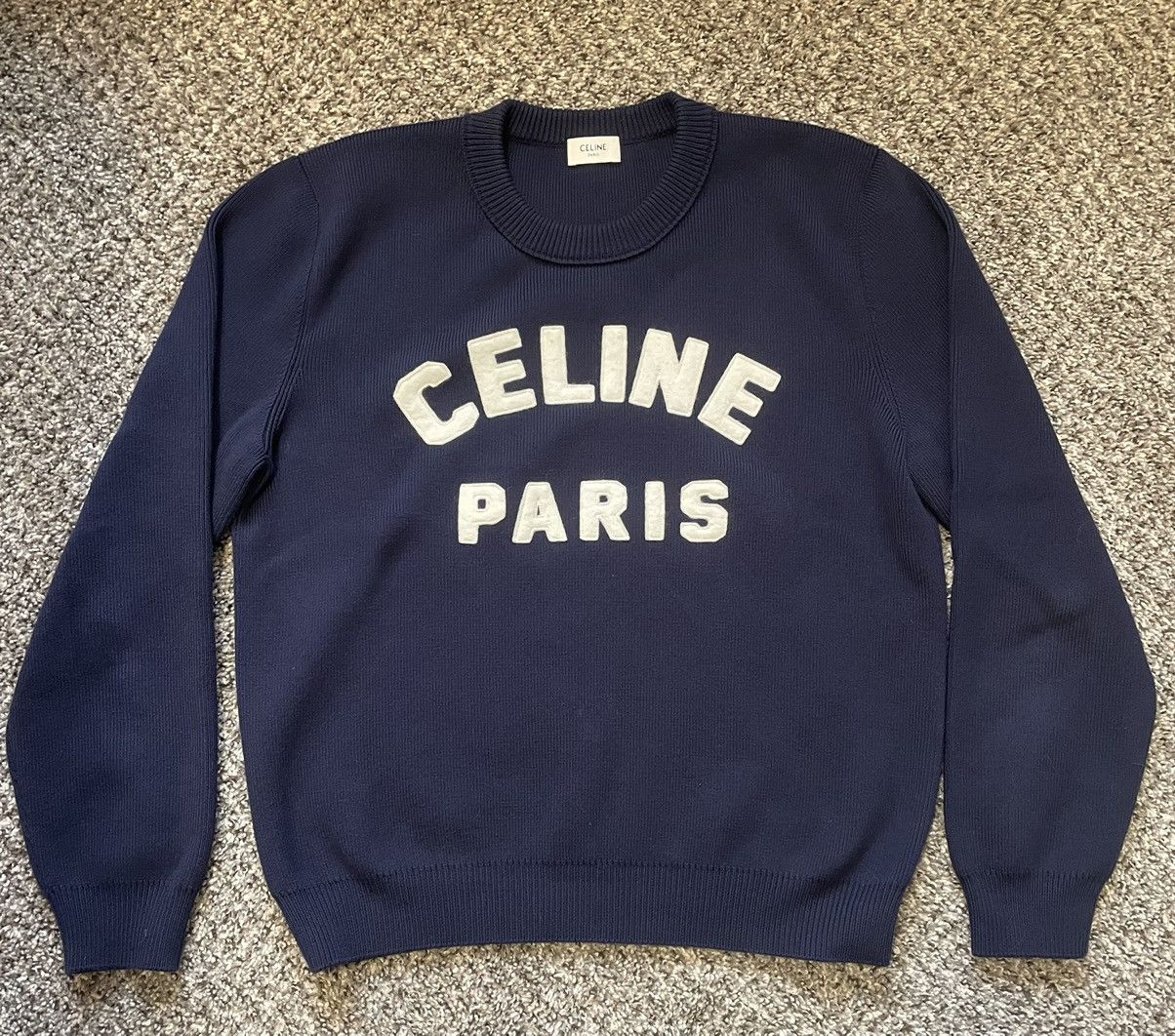 Celine × Hedi Slimane Navy Cotton Crewneck Sweater | Grailed