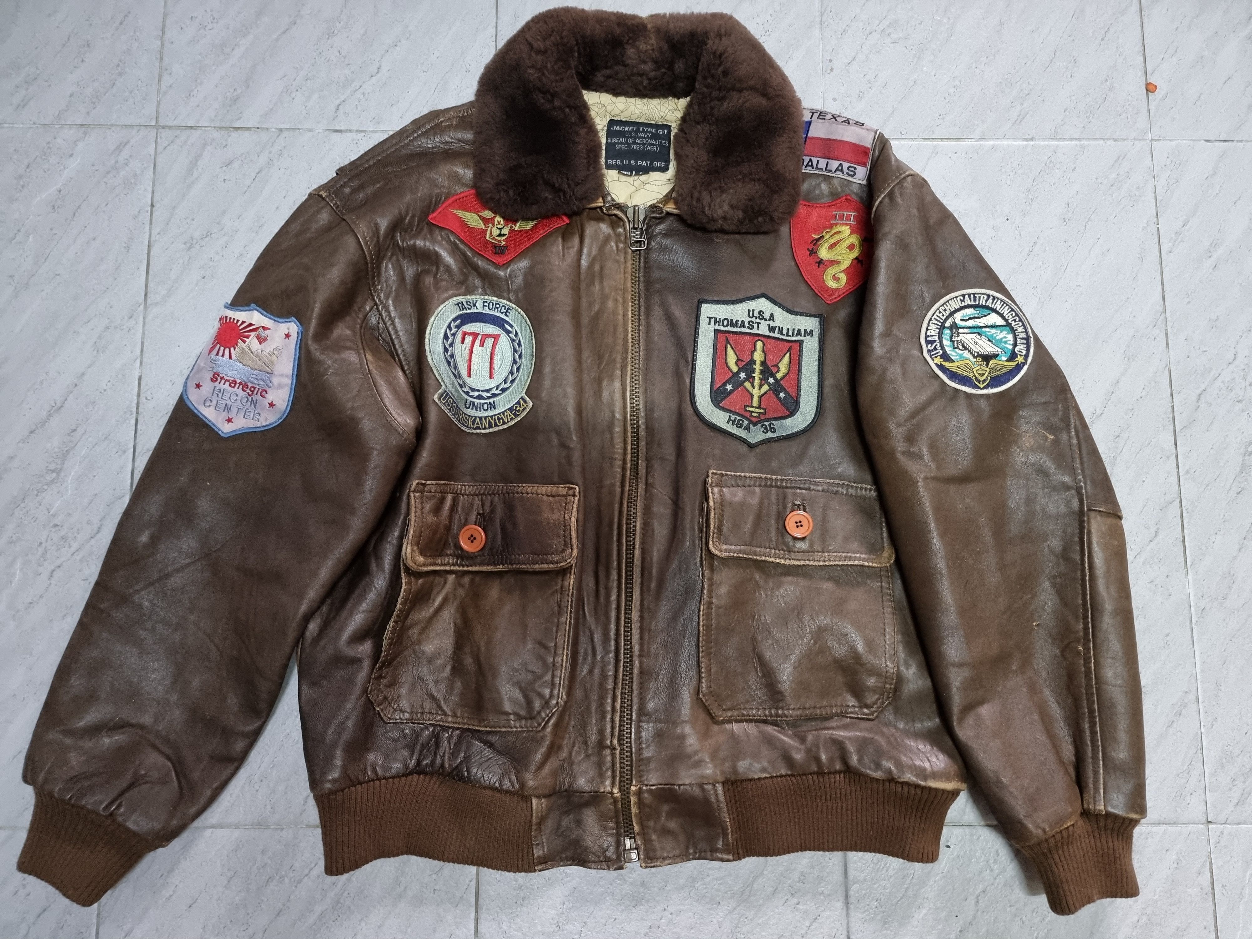 Vintage Top Gun Bomber Leather Jacket Patches Lot schott avirex | Grailed