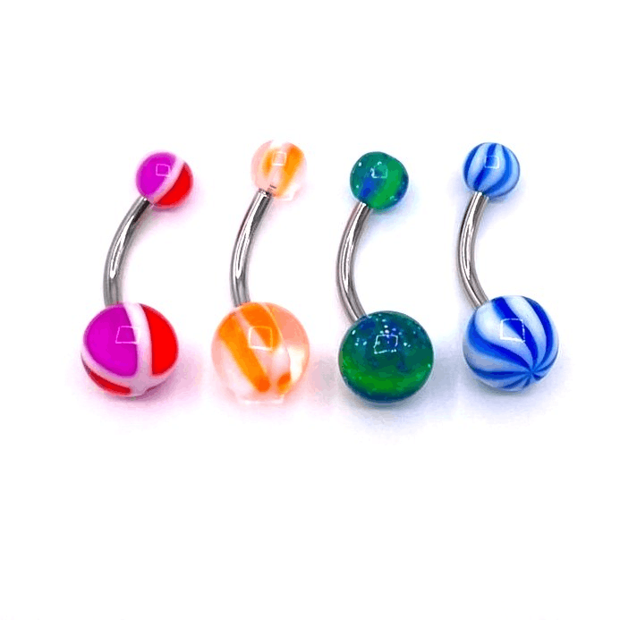 Jewelry Set of 4 Silver 316L Steel and Bioflex Acrylic Belly Rings ...