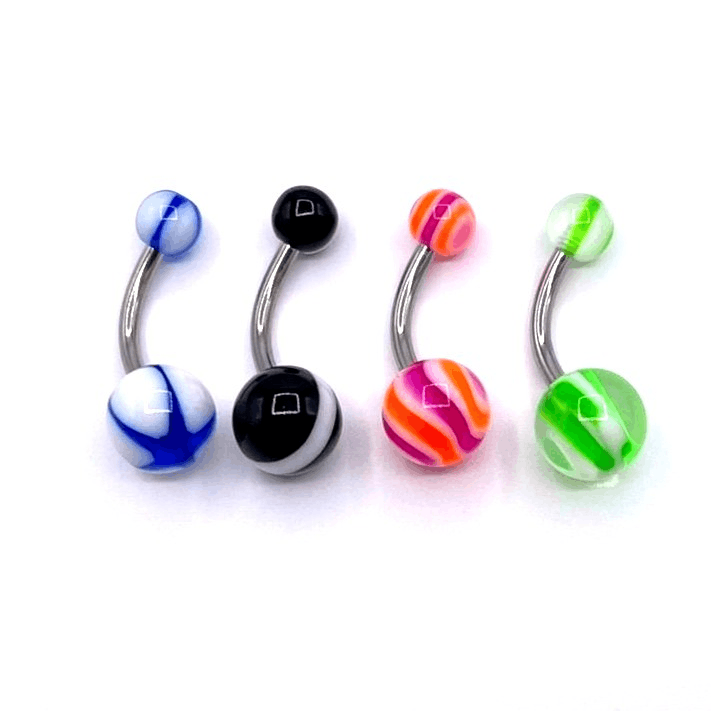 Jewelry Set of 4 Silver 316L Steel and Bioflex Acrylic Belly Rings ...