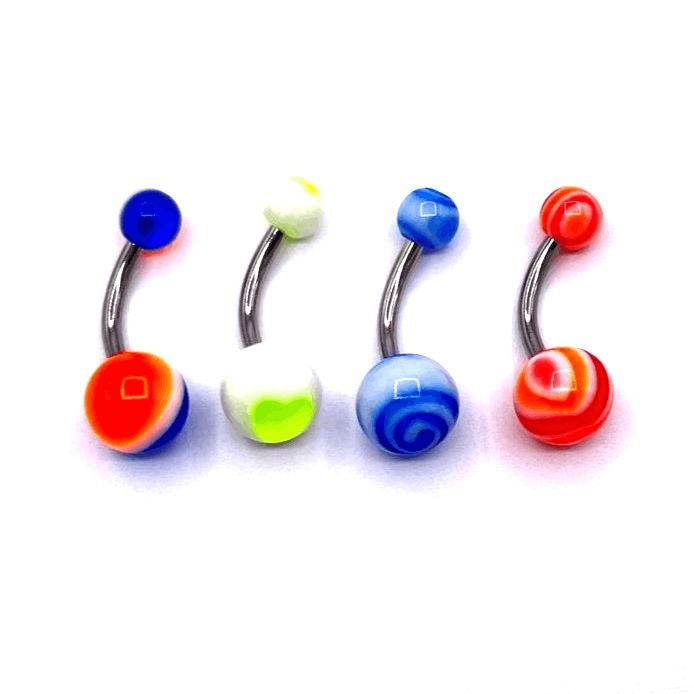 Jewelry Set of 4 Silver 316L Steel and Bioflex Acrylic Belly Rings ...