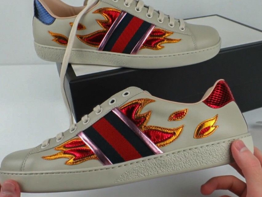 Gucci Ace Sneakers With Flames | Grailed