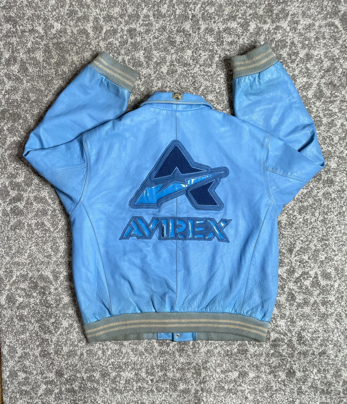 Vintage Vintage Baby Blue Leather Bomber Jacket Avirex Big Logo | Grailed