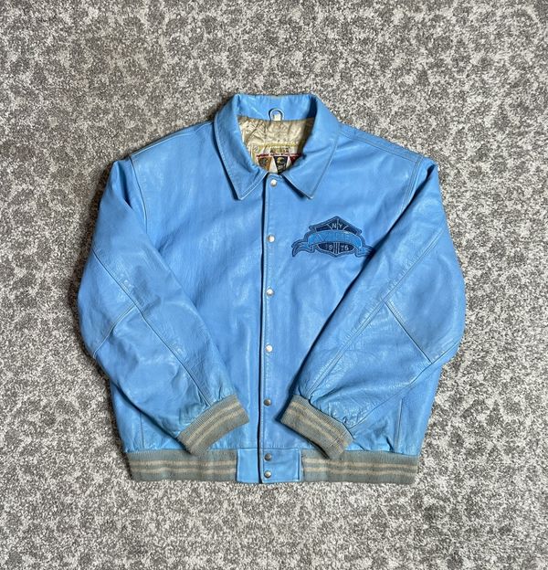Vintage Vintage Baby Blue Leather Bomber Jacket Avirex Big Logo | Grailed
