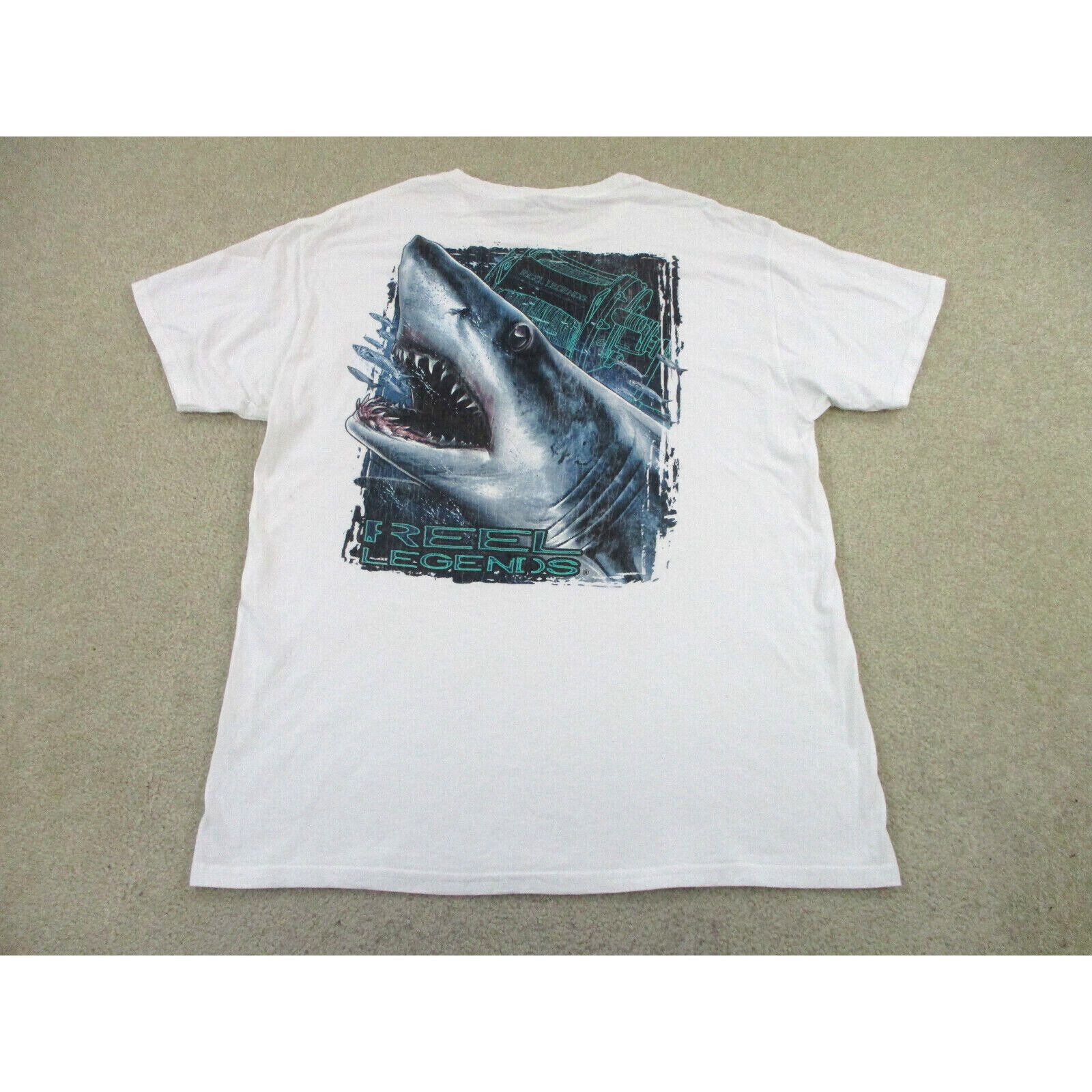 Reel Legends Reel Legends Shirt Adult Large White Blue Shark Fisherman ...