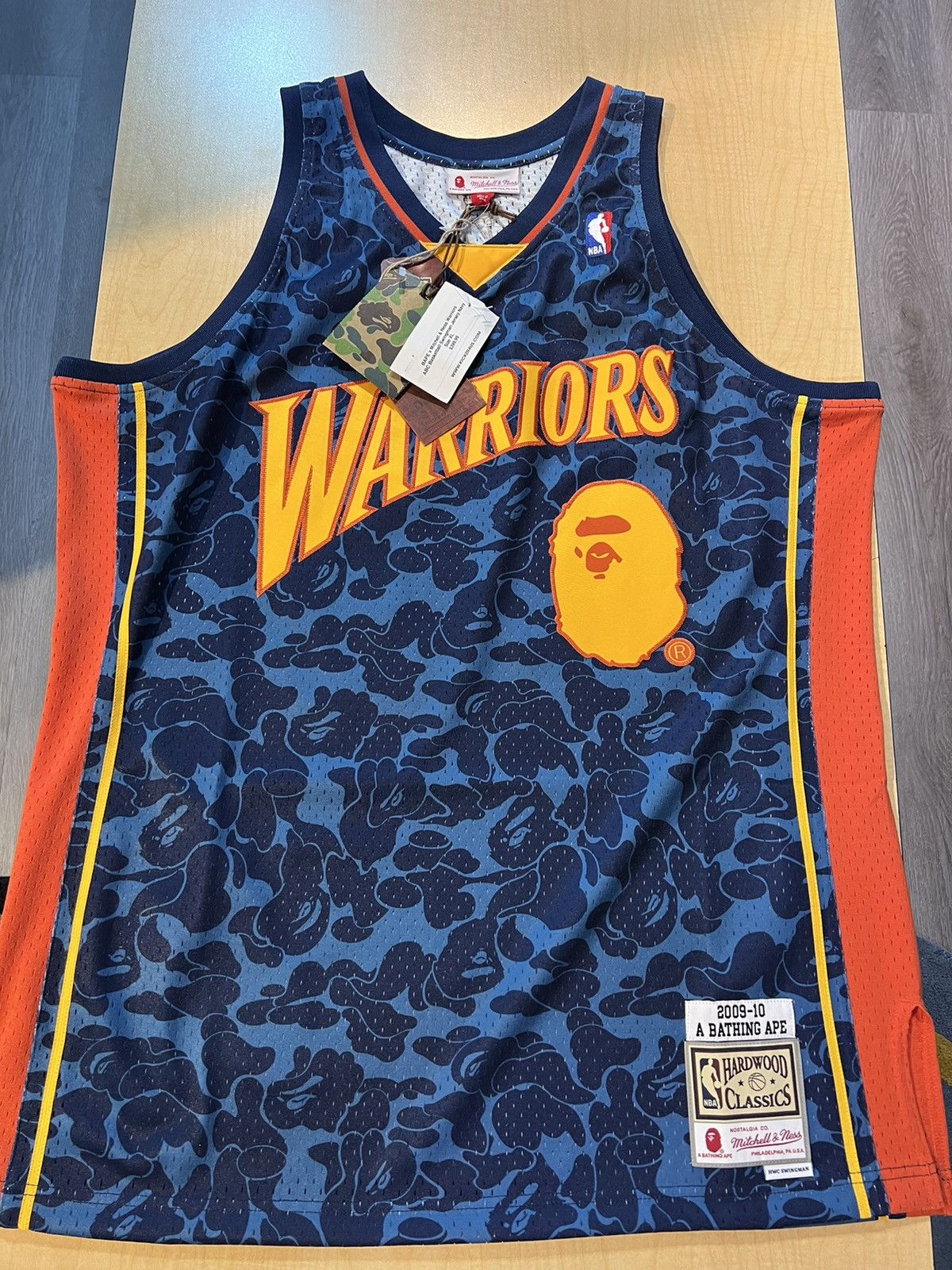 Bape Bape X Mitchell & Ness Warriors ABC Basketball Jersey | Grailed