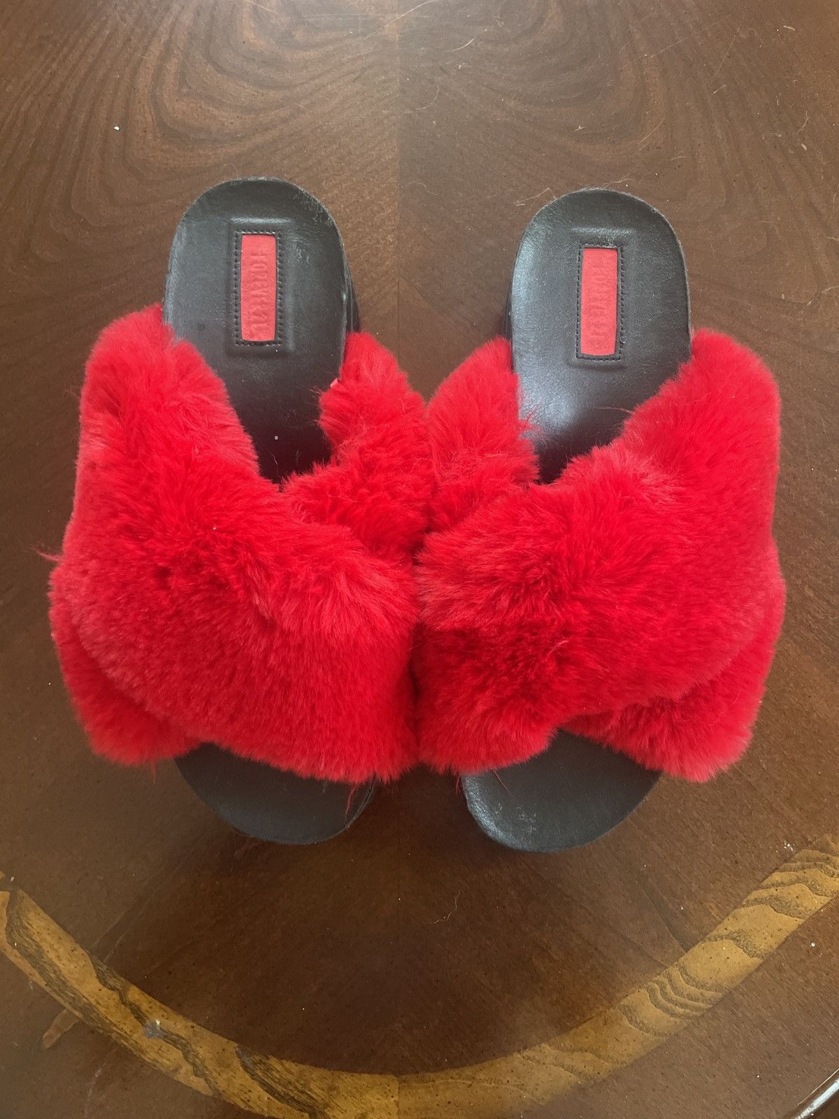 Streetwear RED FURRY PLATFORM SLIDES | Grailed