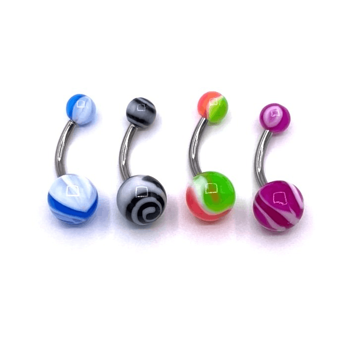 Jewelry Set of 4 Silver 316L Steel and Bioflex Acrylic Belly Rings ...