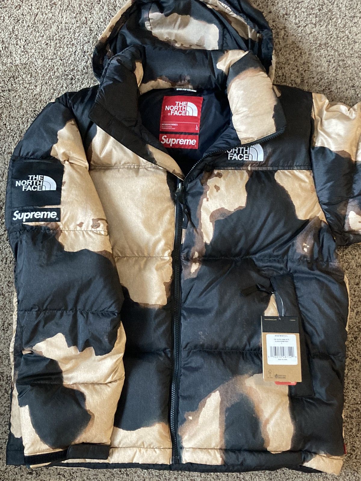 Supreme × The North Face Supreme x TNF bleached denim print nuptse ...