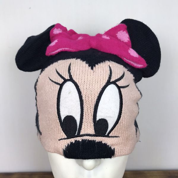 Mickey Mouse DISNEY MINNIE MOUSE Big Face Black Beanie Ribbon Ear Hat ...