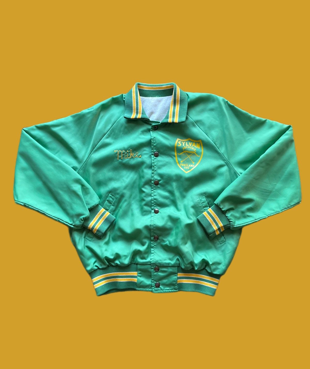 Vintage Vintage Nylon Varsity Jacket MIKE Green/Gold Men’s Small | Grailed