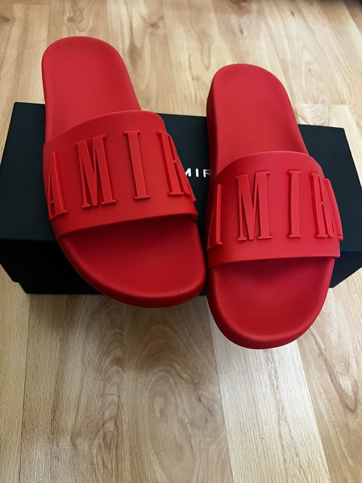 Amiri Amiri Logo Pool Slides Red | Grailed