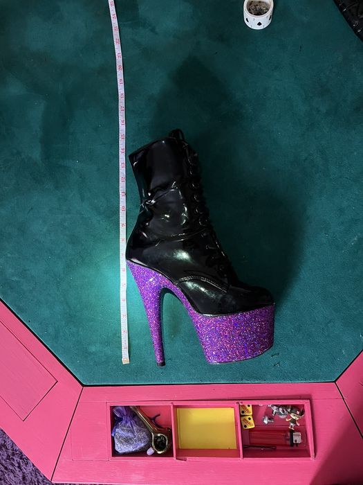 Custom ~black latex purple glitter platform pleaser boots~ | Grailed