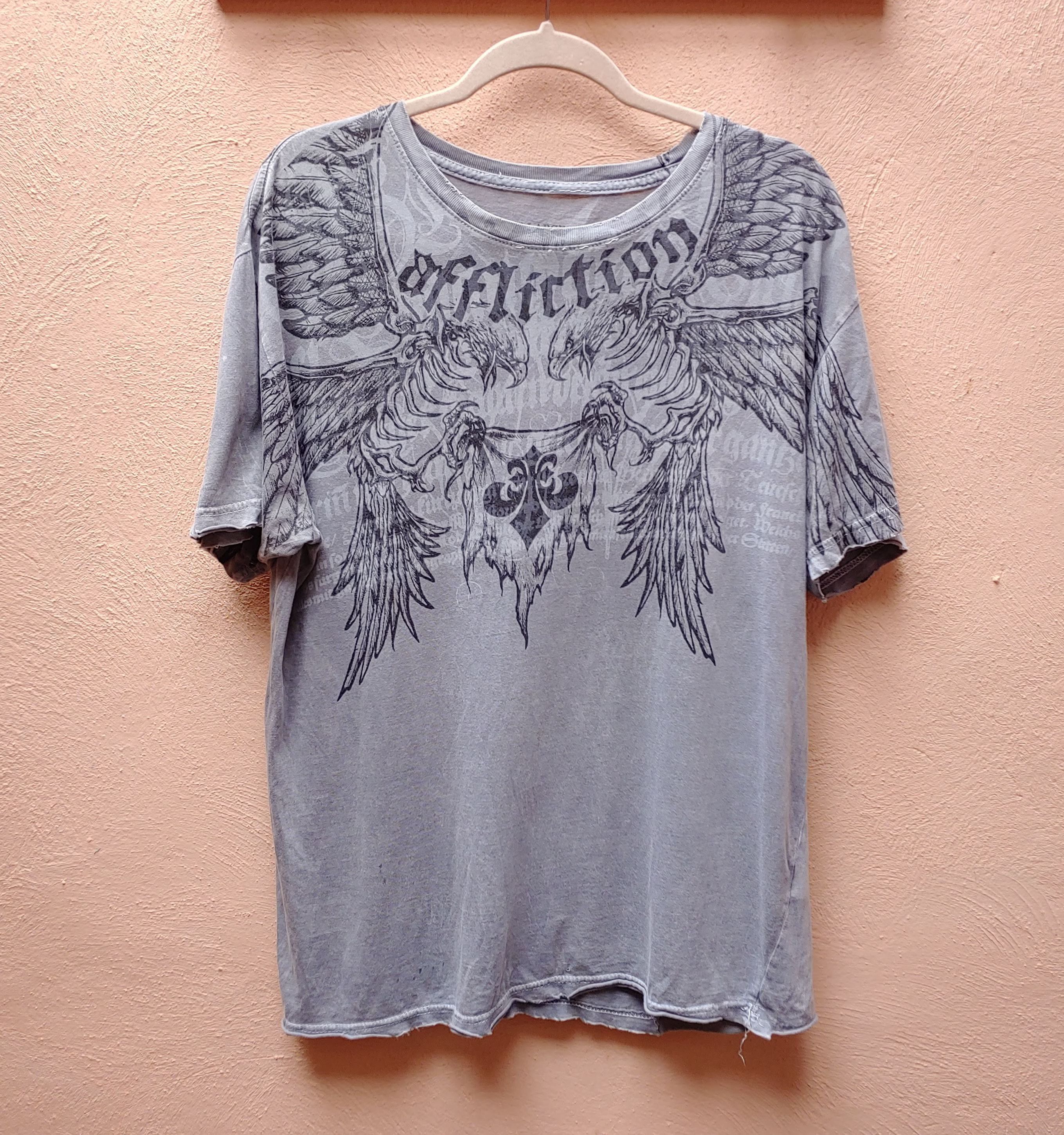 Affliction × Made In Usa × Vintage Affliction Crows Wings Cross Logo T ...