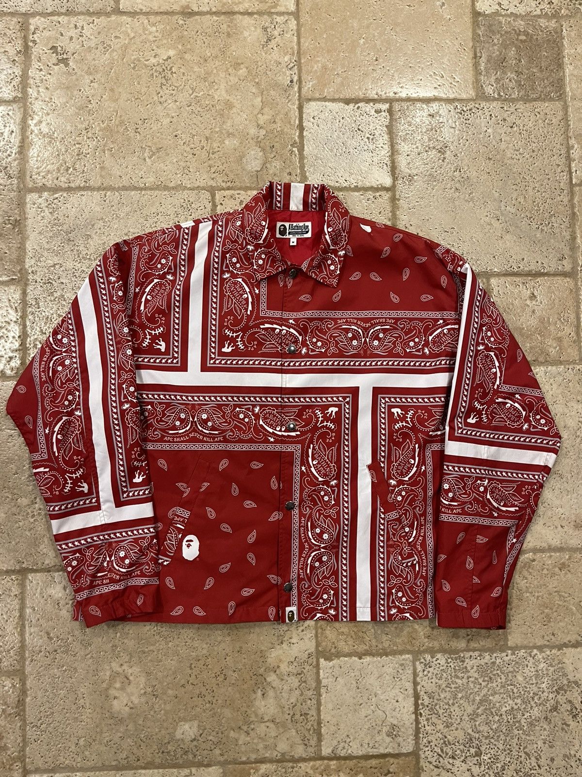 Bape Bape Red Bandana Print Relaxed Coach Button Up Jacket | Grailed