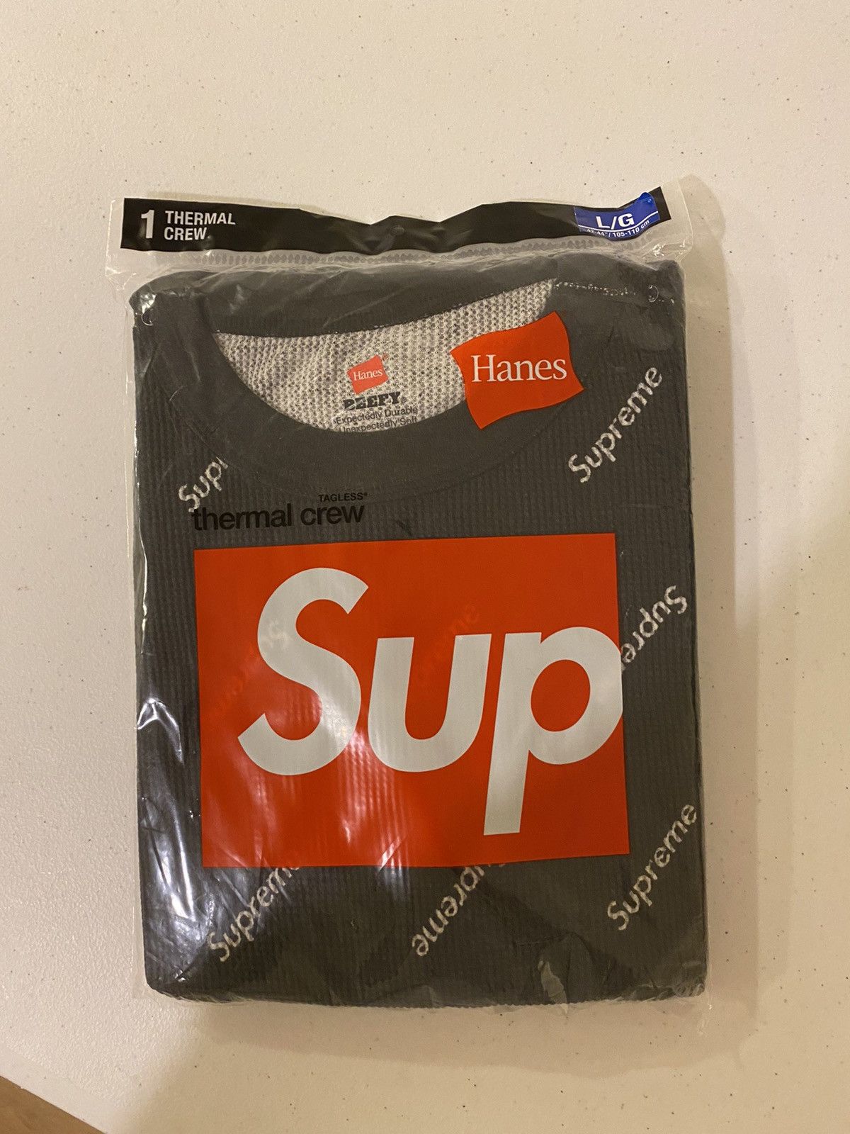Supreme Supreme x Hanes Thermal Crew Long Sleeve Shirt Black Logos ...