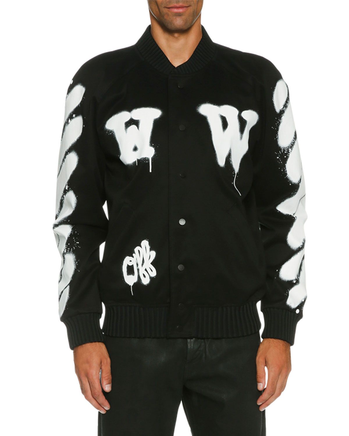 Off-White Spray-Paint Logo Varsity Jacket | Grailed